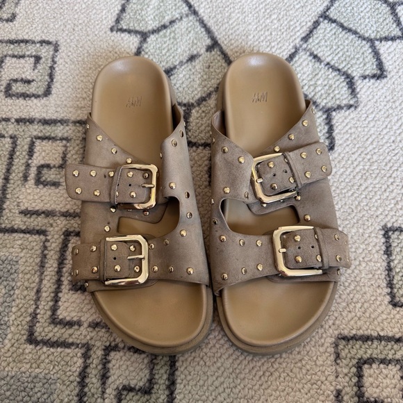 H&M | Shoes | Hm Premium Selection Studded Sandals In Beige Sz 8 | Poshmark